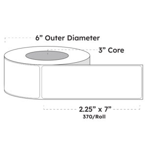 2.25" X 7" X 370 Labels - White Gloss BOPP Roll Inkjet Labels - 3" Core - Blank - Buffalo Label