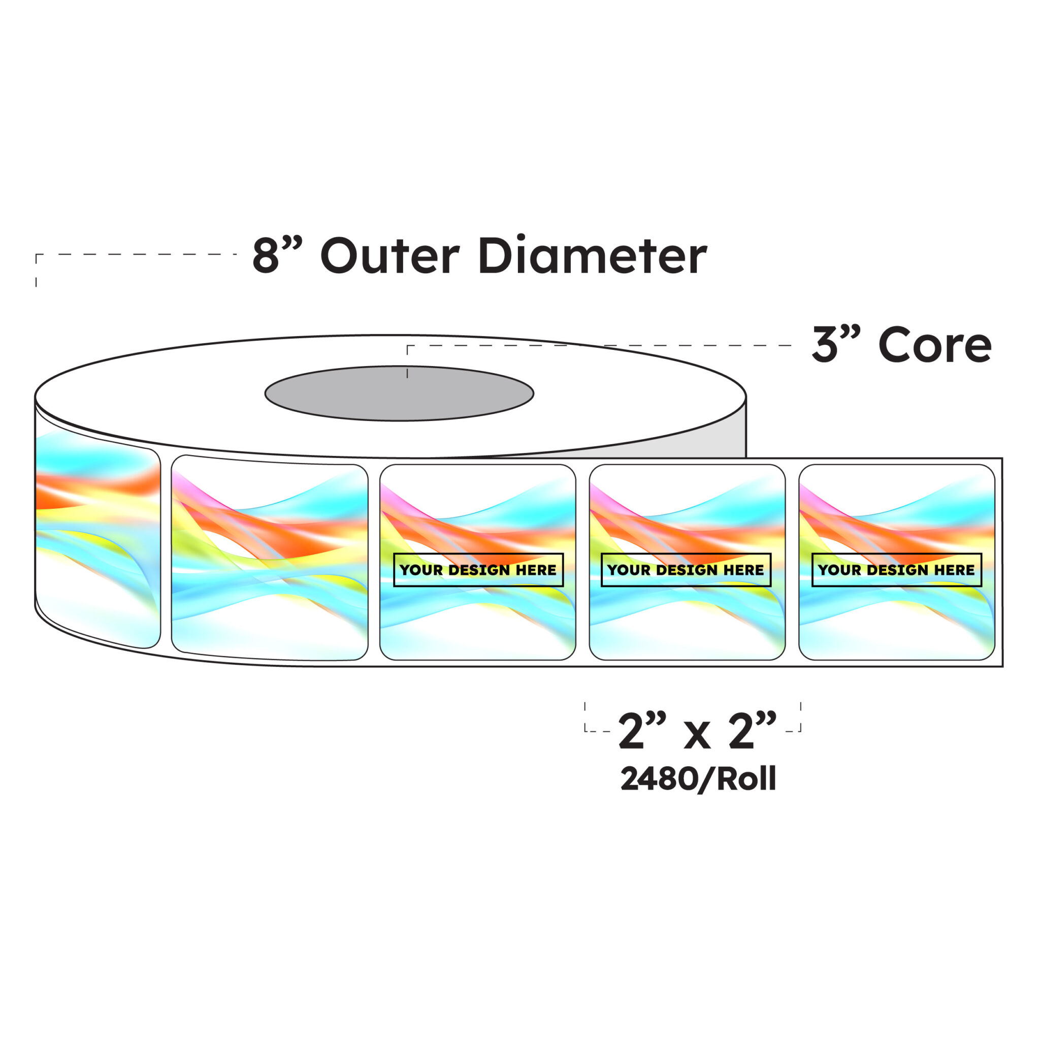 2" X 2" X 2480 Printed Labels - White Gloss BOPP Roll Inkjet Labels - 3 ...